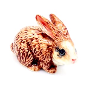 Miniature Ceramic Rabbit Bunny Animal Little Brown White Figurine Small ...