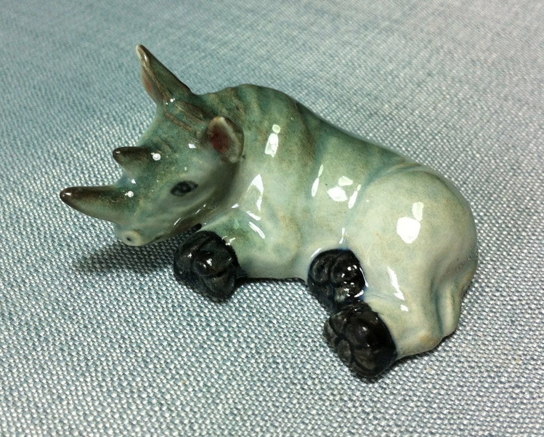 Miniature Ceramic Rhinoceros Rhino Africa Animal Cute Little - Etsy