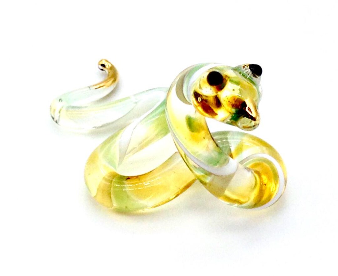 Hand Blown Glass Miniature Snake Viper Reptile Animal Yellow White ...