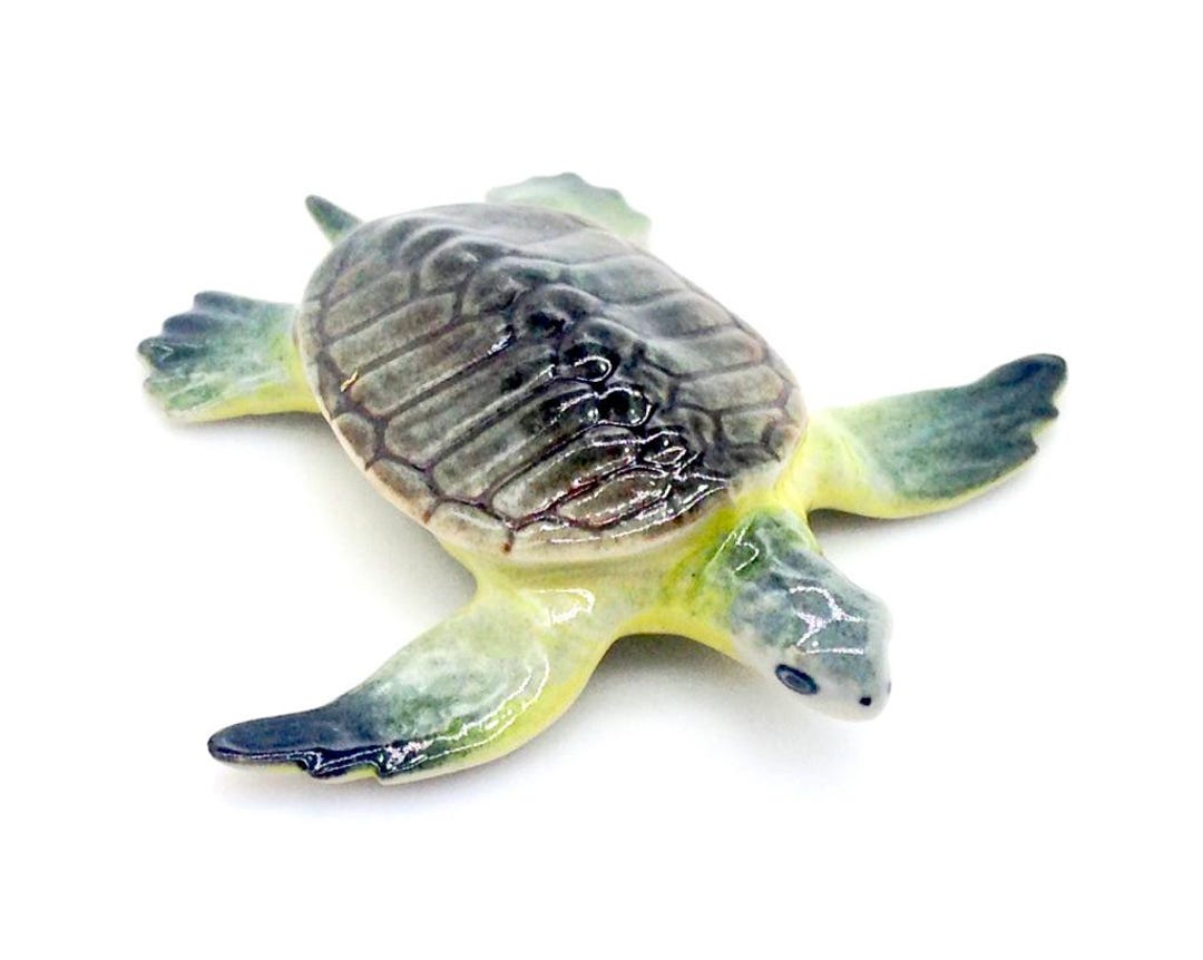 Miniature Ceramic Turtle Reptile Sea Animal Cute Little Yellow Green ...