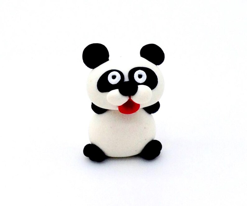 Miniature Panda Bear Clay Polymer Cute Little Dollhouse Hand Made Fimo ...
