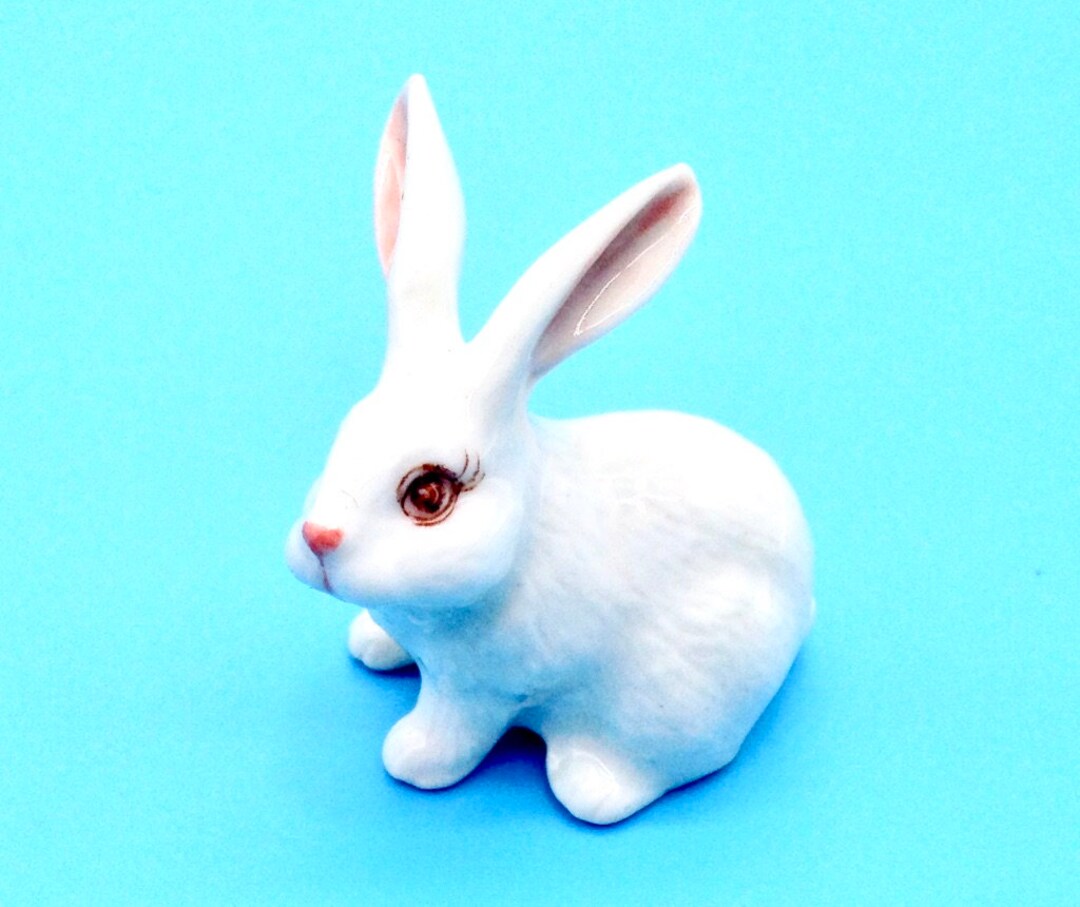 Miniature Ceramic Rabbit Bunny Animal Cute Little Funny White Figurine ...