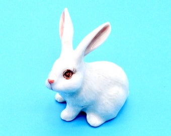 Miniature Ceramic Rabbit Bunny Animal Cute Little Black White Figurine ...