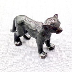 Miniature Ceramic Panther Grey Black Feline Baby Animal Cute Little ...