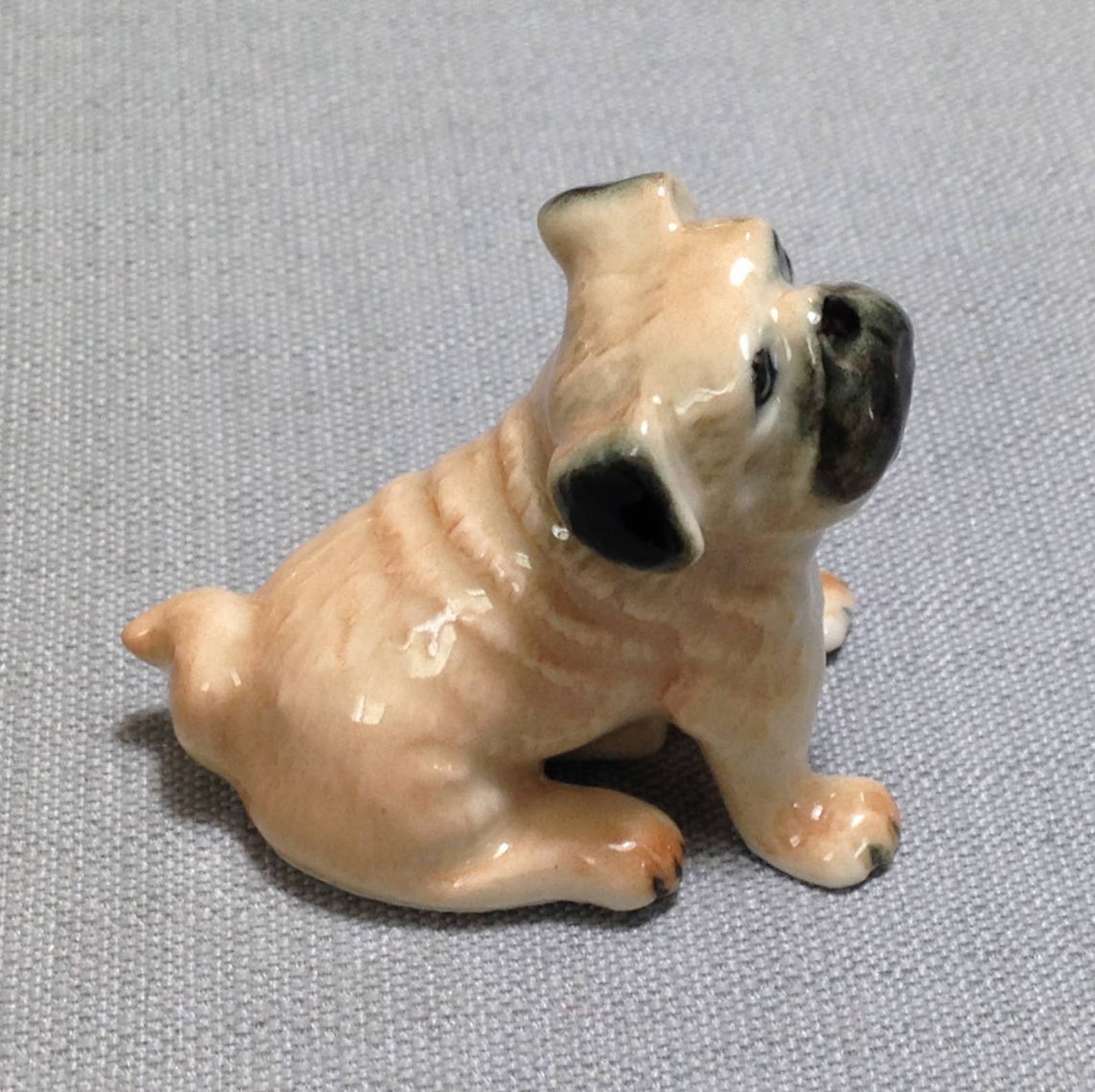 Miniature Ceramic Dog Bulldog Sitting Animal Funny Cute Little - Etsy