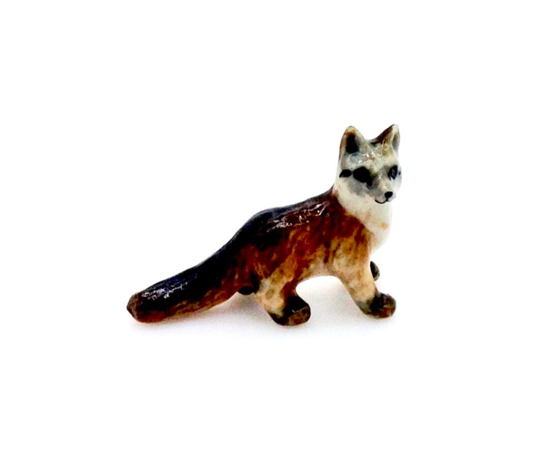 Miniature Ceramic Fox Animal Forest Cute Little Tiny Small Brown White ...