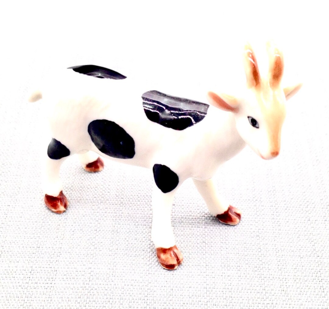 Miniature Ceramic Goat Funny Farm Animal Little White Black Figure ...