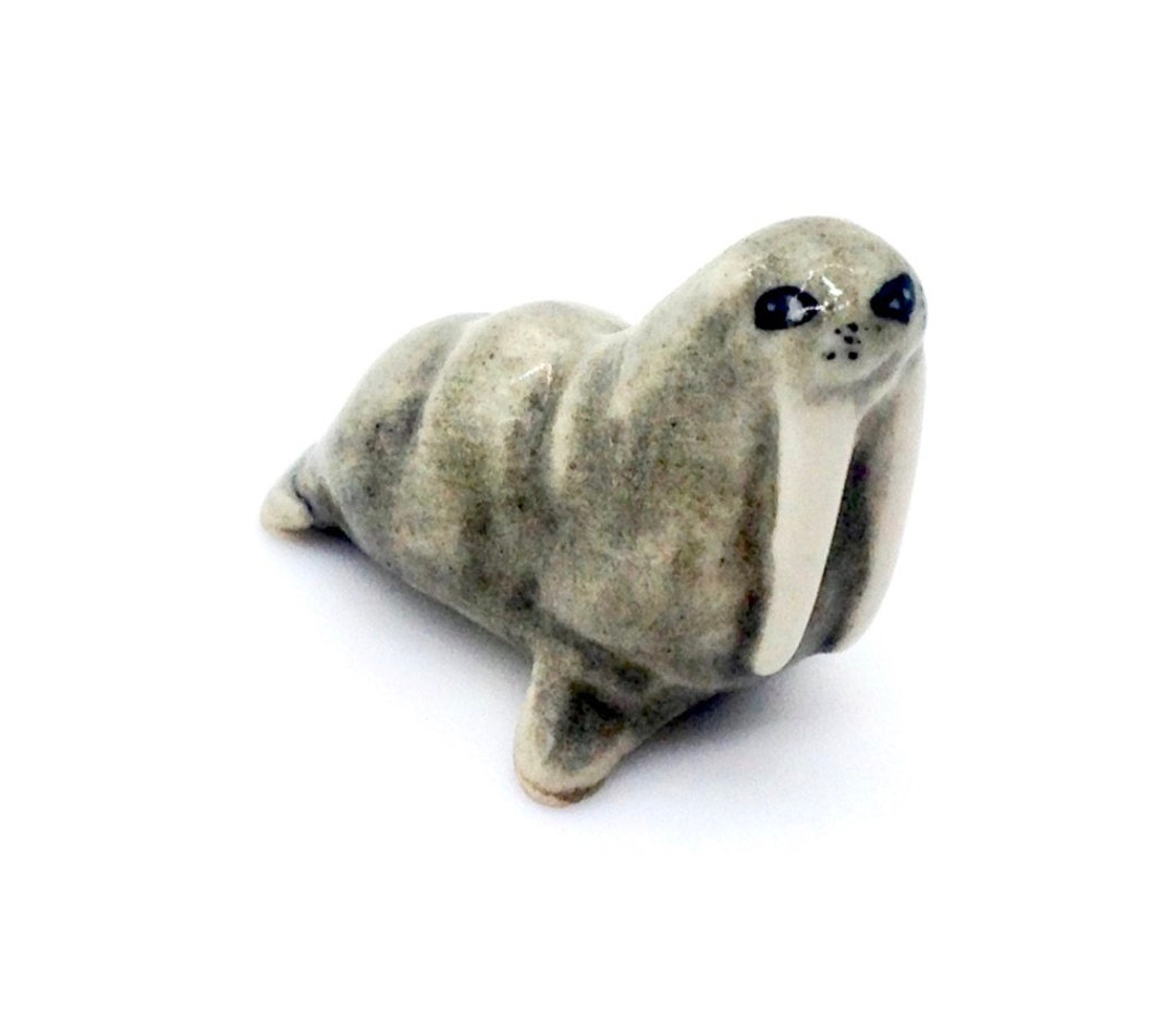 Miniature Ceramic Walrus Sea Animal Funny Cute Little Grey White ...