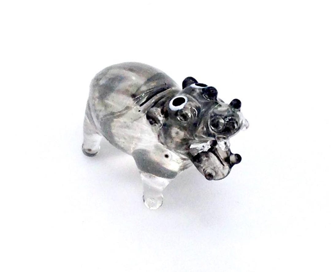 Miniature Hand Blown Glass Hippo Hippopotamus Baby Animal Grey ...