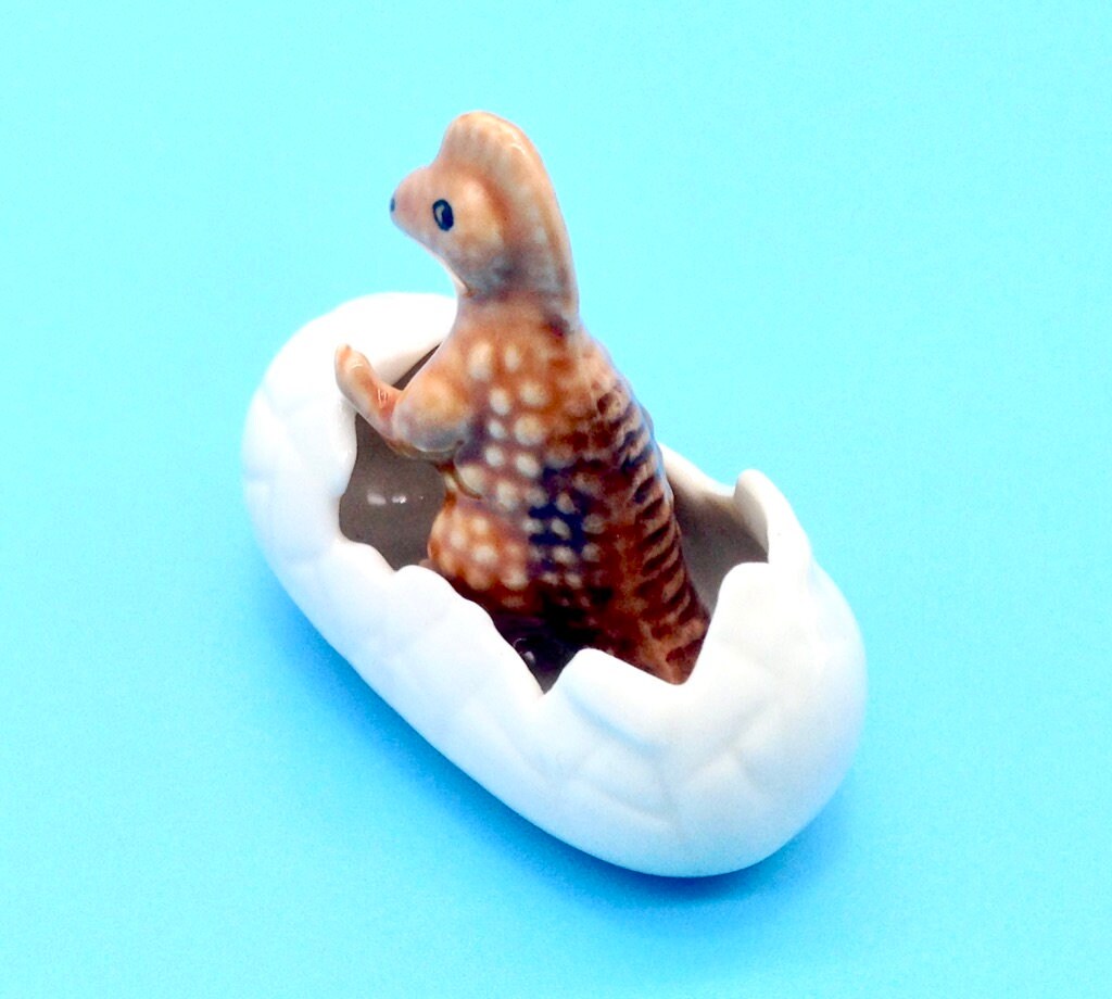 Miniature Ceramic Dinosaur Dino Baby Egg Jurassic Animal Little Brown ...