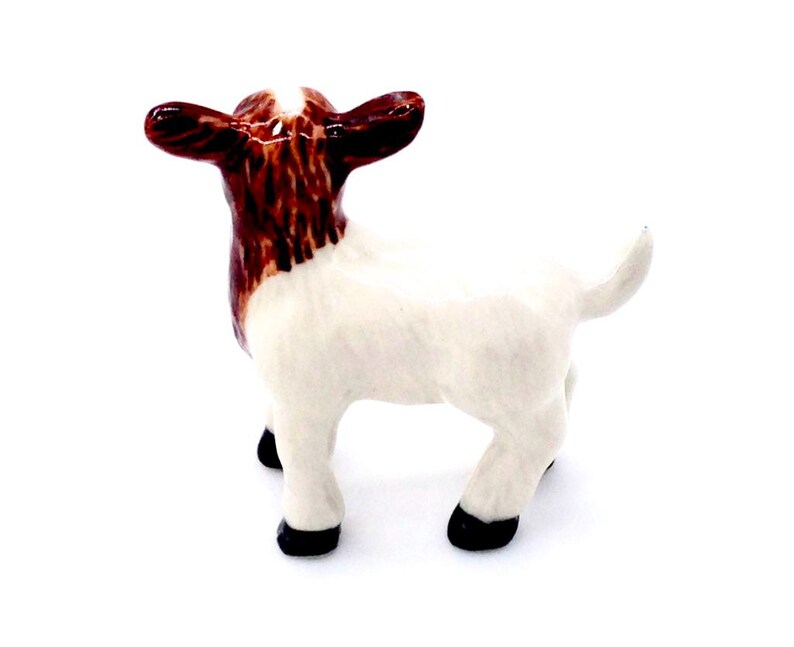 Miniature Ceramic Goat Funny Baby Animal Little White Brown Figure ...