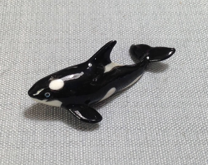Miniature Ceramic Killer Whale Orca Fish Baby Animal Cute Little Black ...