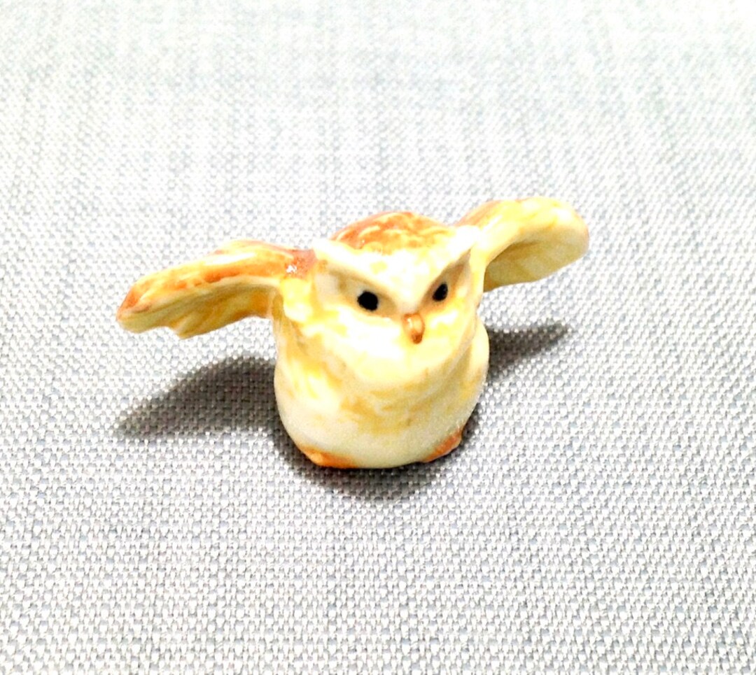 Miniature Ceramic Owl Bird Mini Baby Night Animal Cute Little Yellow ...