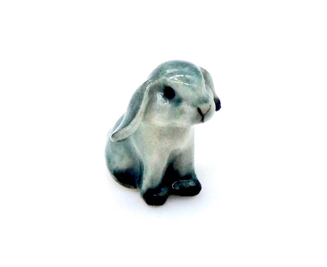Miniature Ceramic Rabbit Bunny Baby Animal Little Grey Figurine Tiny ...