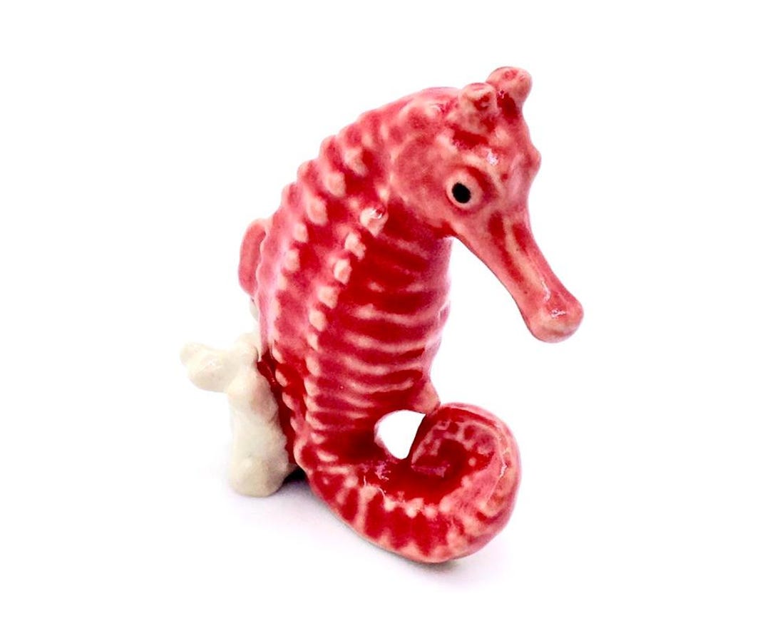 Miniature Ceramic Seahorse Animal Little Red White Figurine Statue Tiny ...