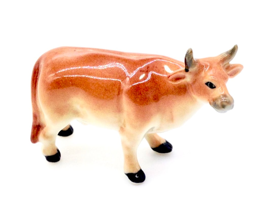 Miniature Ceramic Farm Cow Bull Animal Cute Little Brown Orange ...