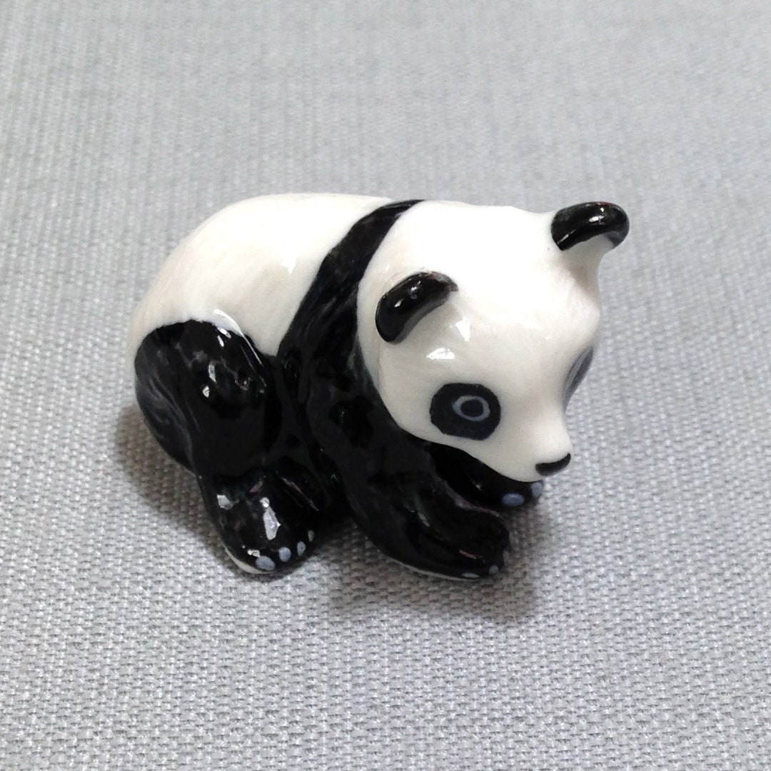 Miniature Ceramic Panda Bear Funny Sitting Animal Cute Little Black ...