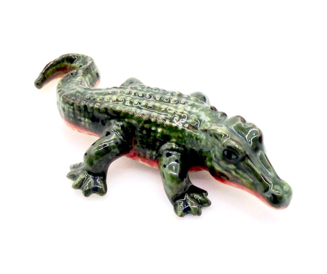 Miniature Ceramic Alligator Crocodile Reptile Animal Little Green Brown ...