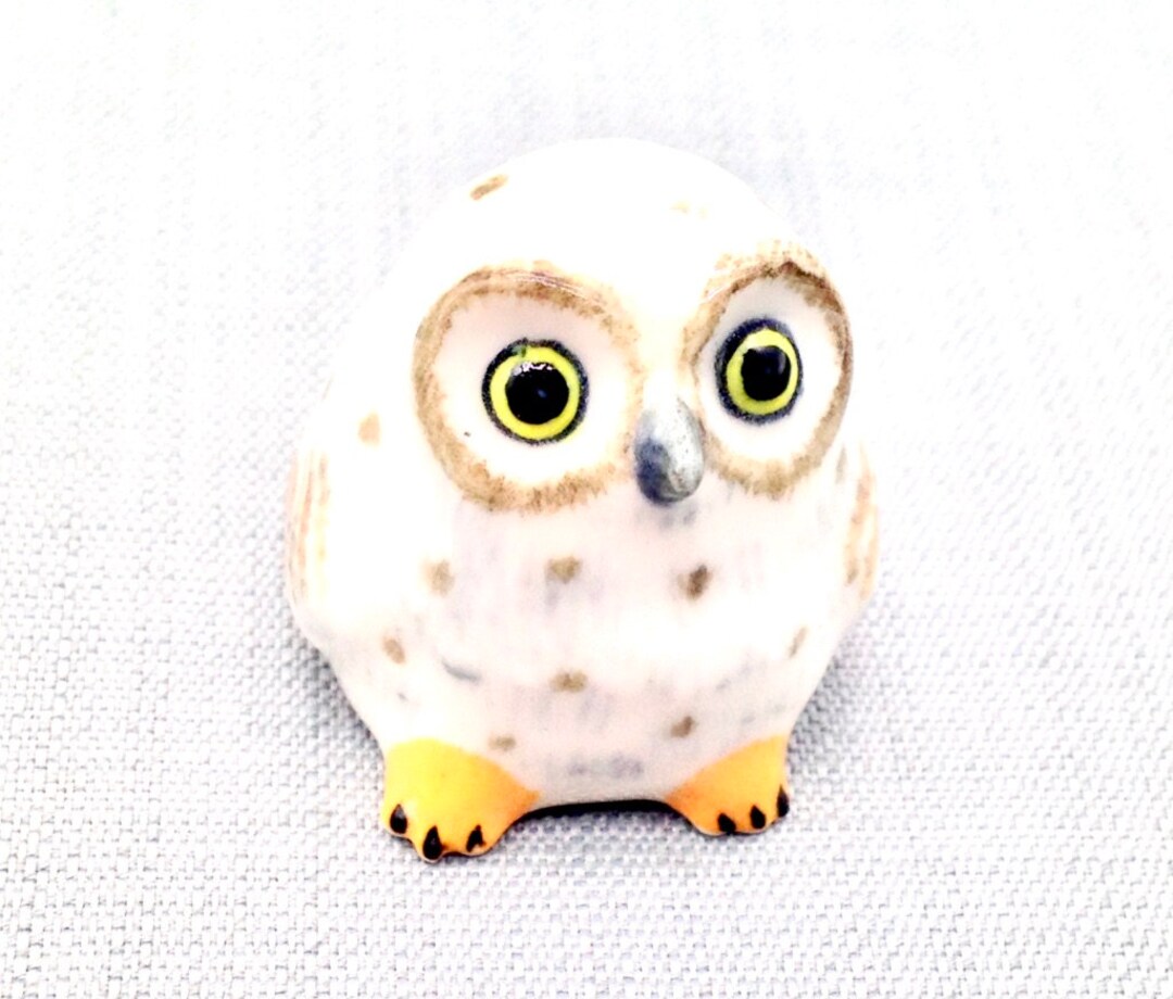 Miniature Ceramic Owl Bird Night Animal Cute Funny Little White Brown ...
