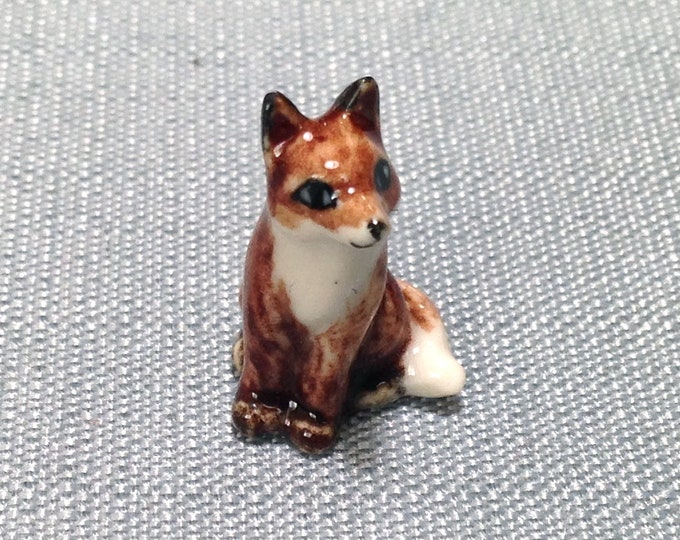 Miniature Ceramic Fox Sitting Animal Forest Cute Little Tiny Small ...