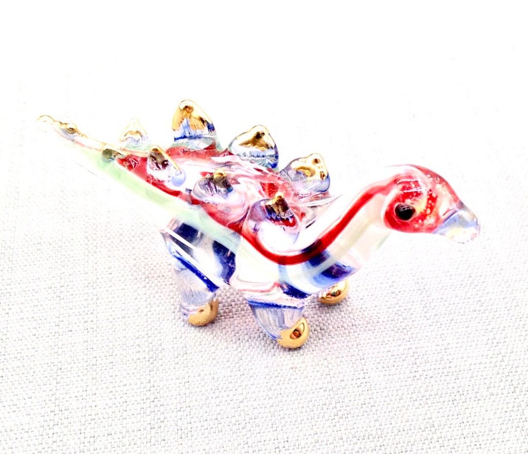 Hand Blown Glass Miniature Dinosaur Jurassic Tiny Animal Cute Blue ...
