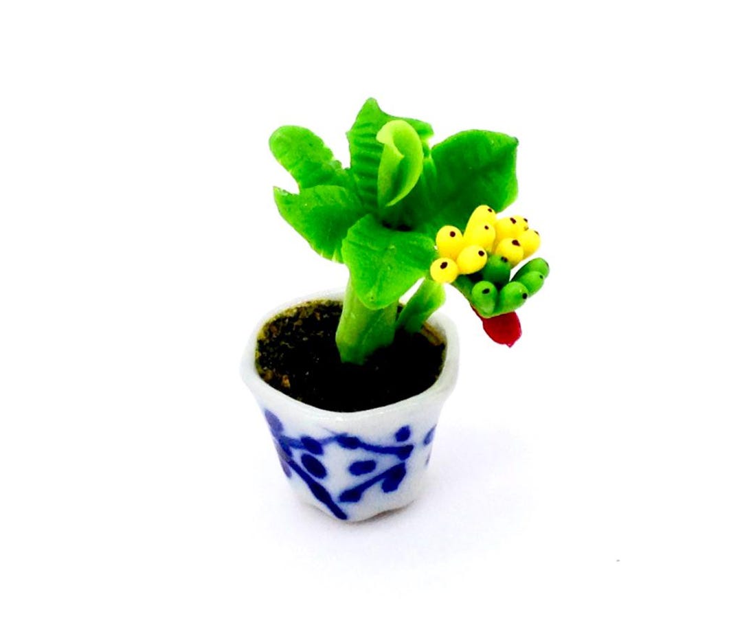 Miniature Dollhouse Banana Tree Artificial Plant Green Clay Polymer ...