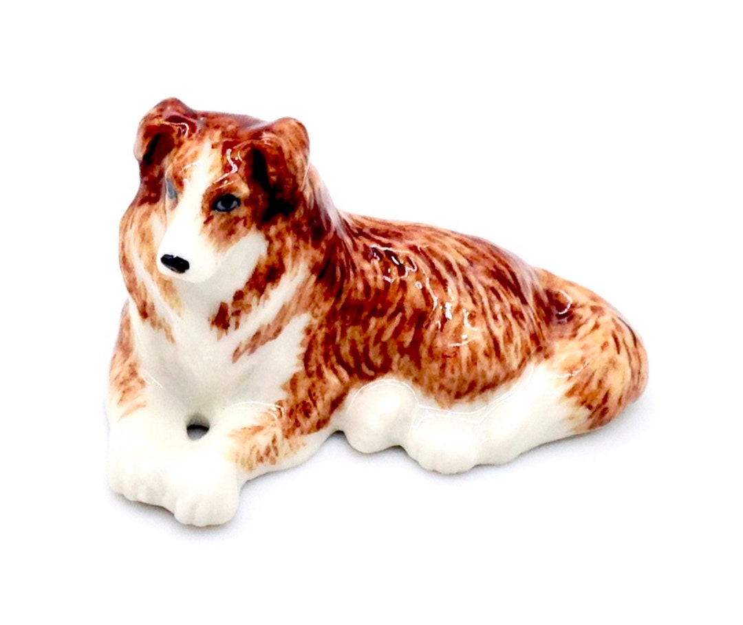 Miniature Ceramic Border Collie Dog Laying Animal Funny Cute Little ...