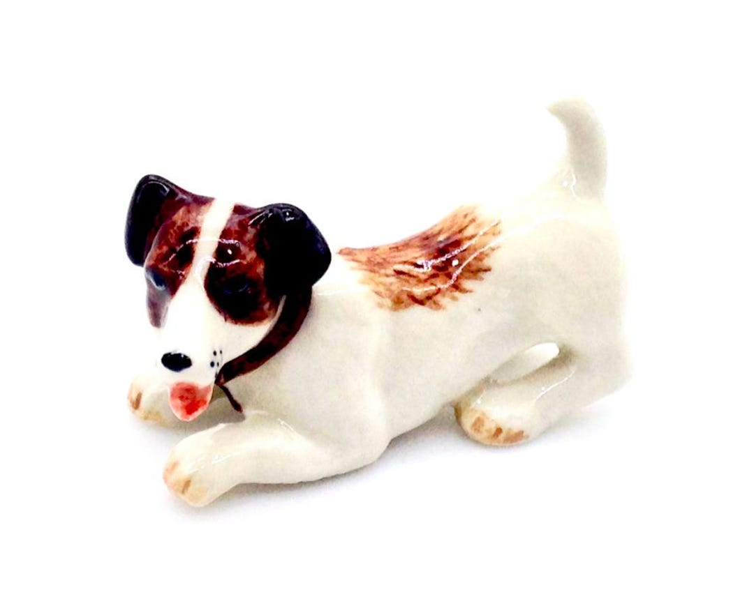 Miniature Ceramic Dog Jack Russell Terrier Animal Little Brown White ...