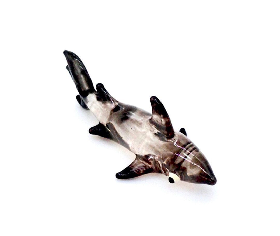 Miniature White Shark Glass Fish Ocean Little Animal Grey Figurine Hand ...
