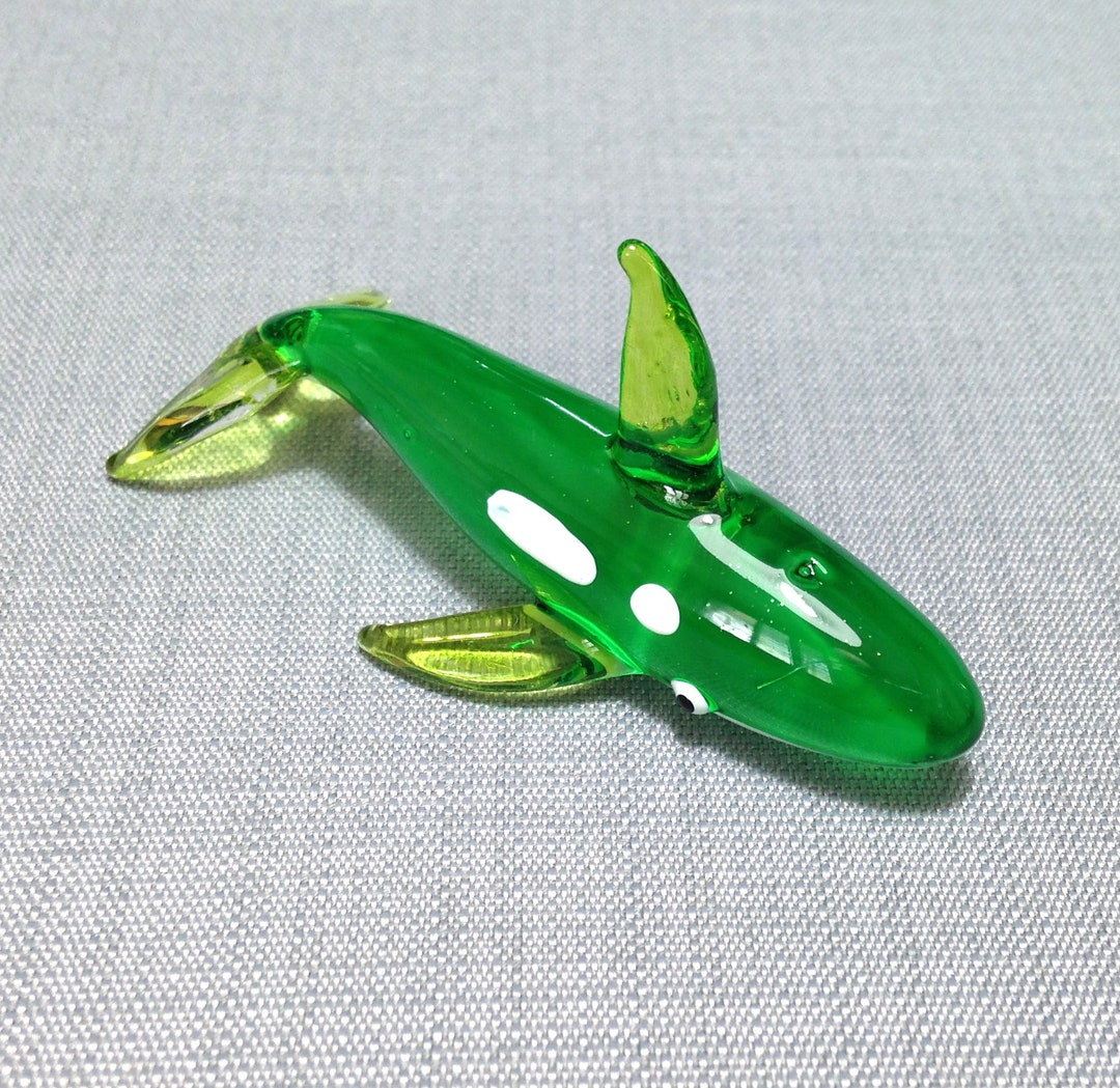 Hand Blown Glass Orca Killer Whale Animal Cute Green White Figurine ...