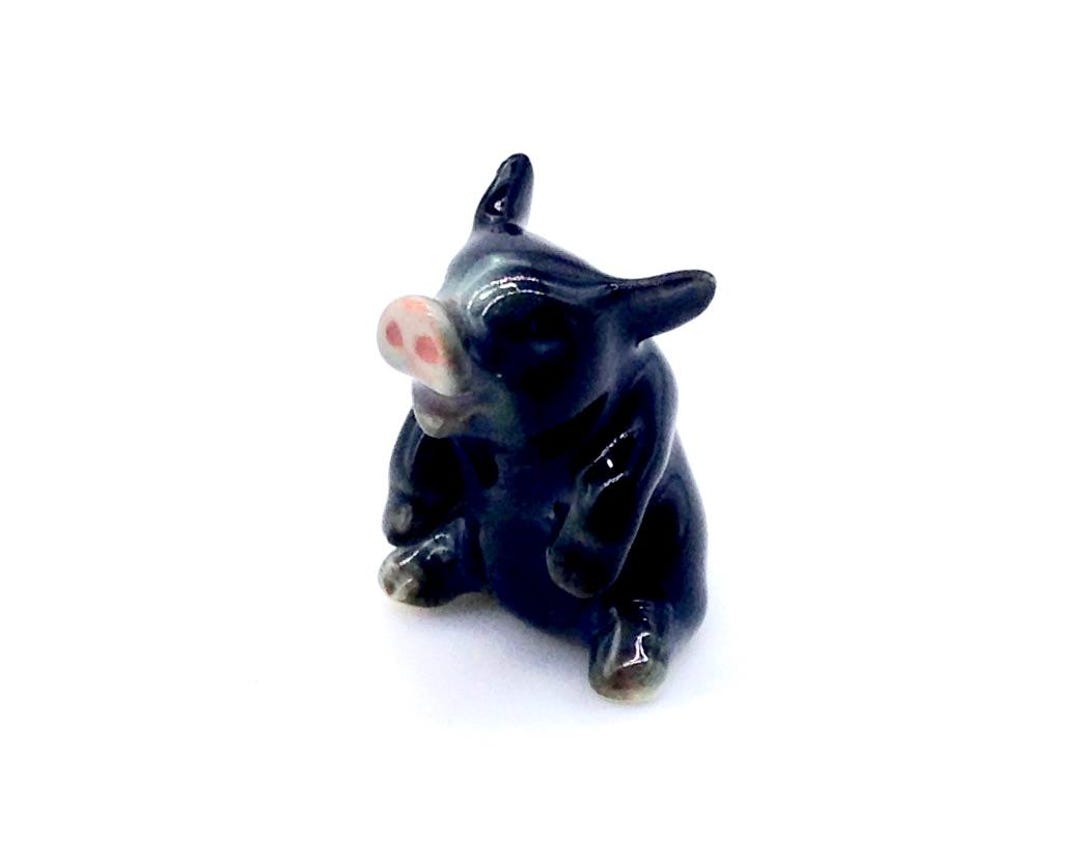 Miniature Ceramic Pig Pork Piglet Animal Little Black Pink Figurine ...