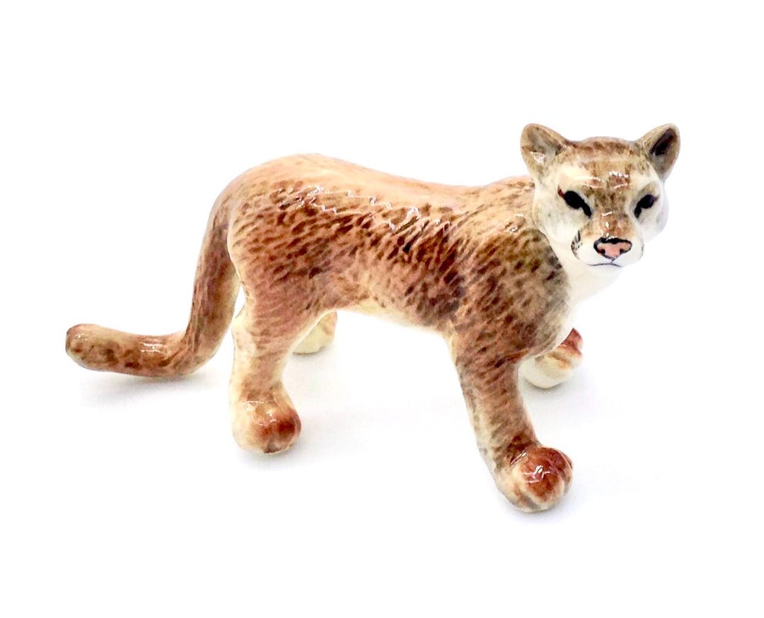 Miniature Ceramic Puma Cougar Animal Little Brown Beige Figurine Small ...