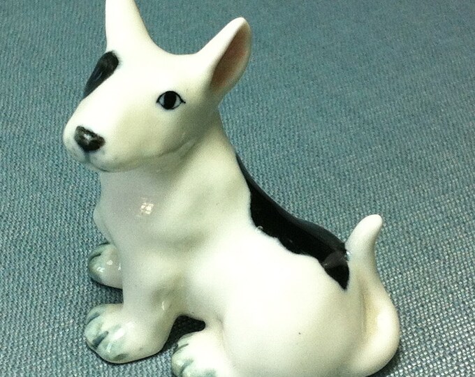 Miniature Ceramic Dog Bull Terrier Sitting Animal Cute Little Tiny ...