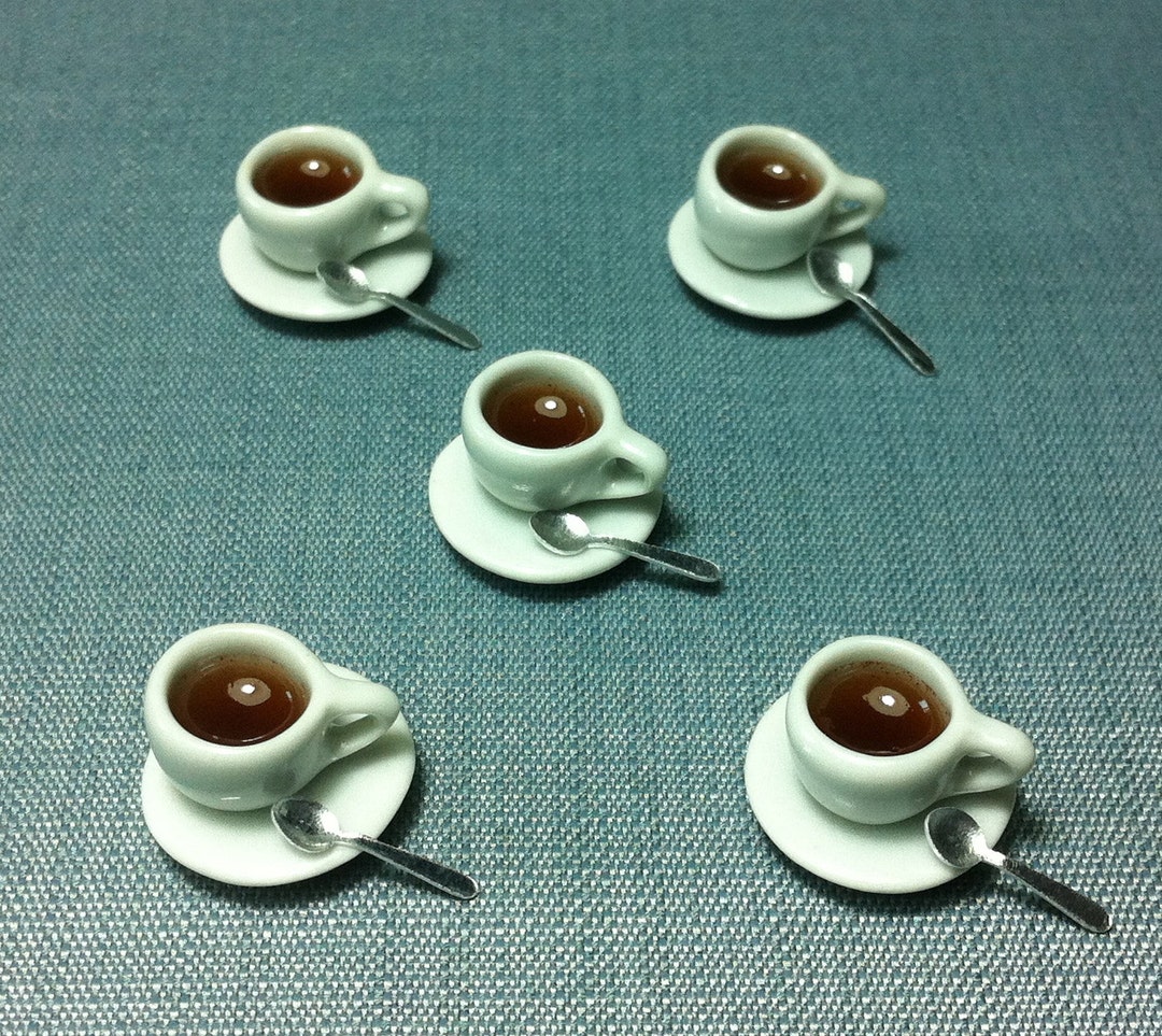 5 Miniature Dollhouse Coffee Cups Set Ceramic Cup Resin Drinks Glass ...