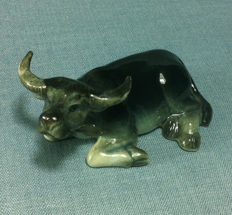 Miniature Ceramic Water Buffalo Laying Animal Little Tiny | Etsy