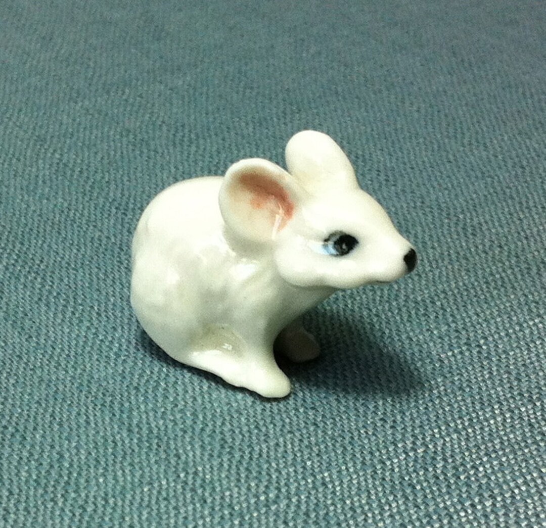 Miniature Ceramic Rat Mouse Sitting Animal Cute Little White Figurine ...