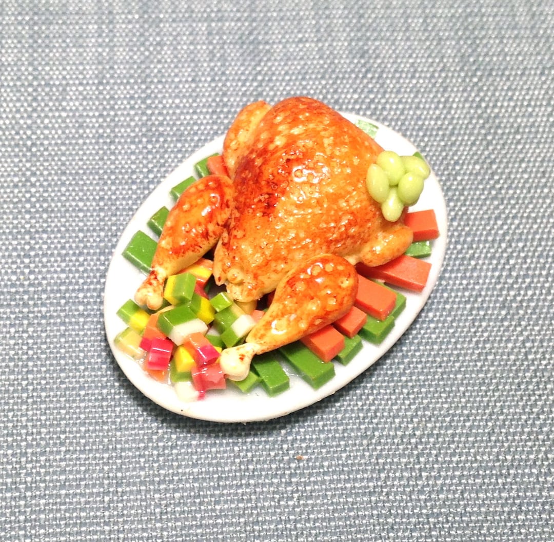 Roasted Chicken Miniature Dollhouse Clay Polymer Fimo Food Supply Salad ...