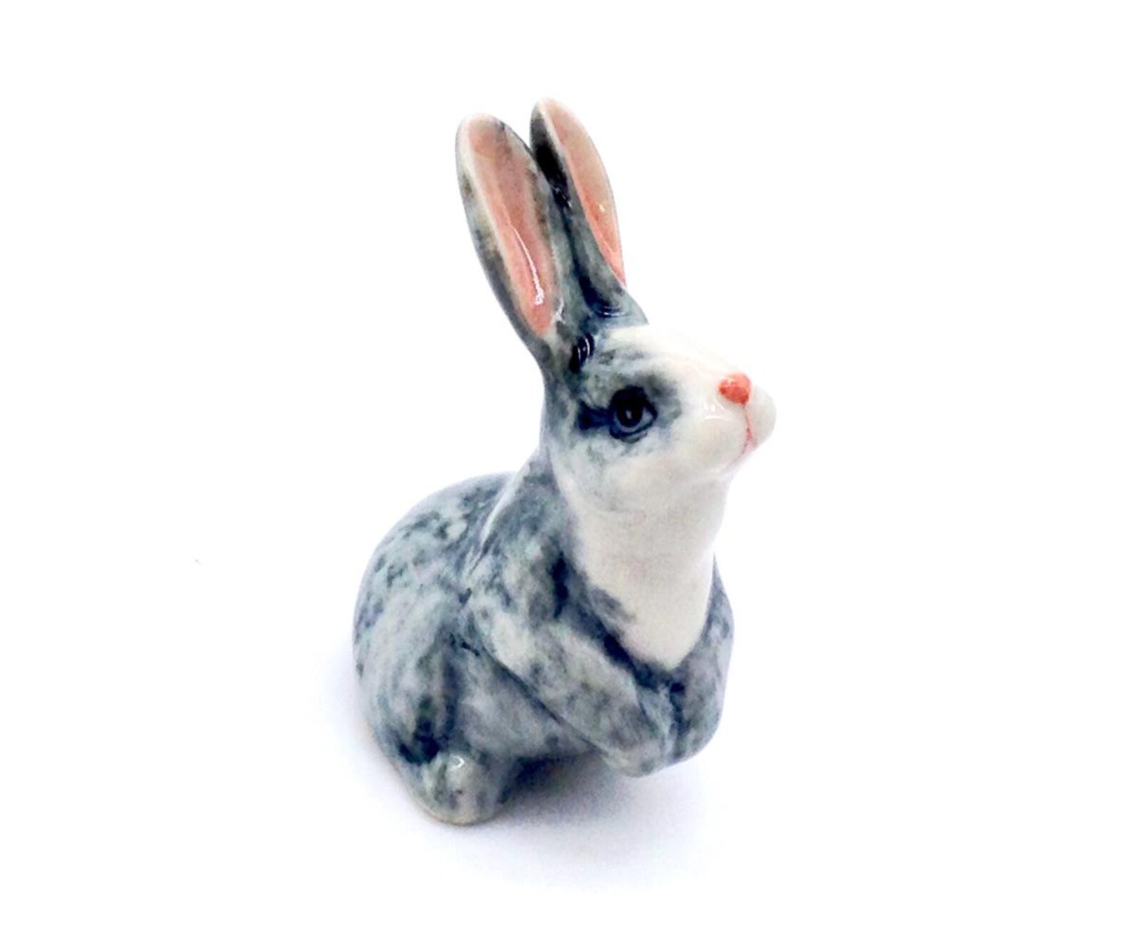 Miniature Ceramic Rabbit Bunny Standing Animal Little Grey White ...