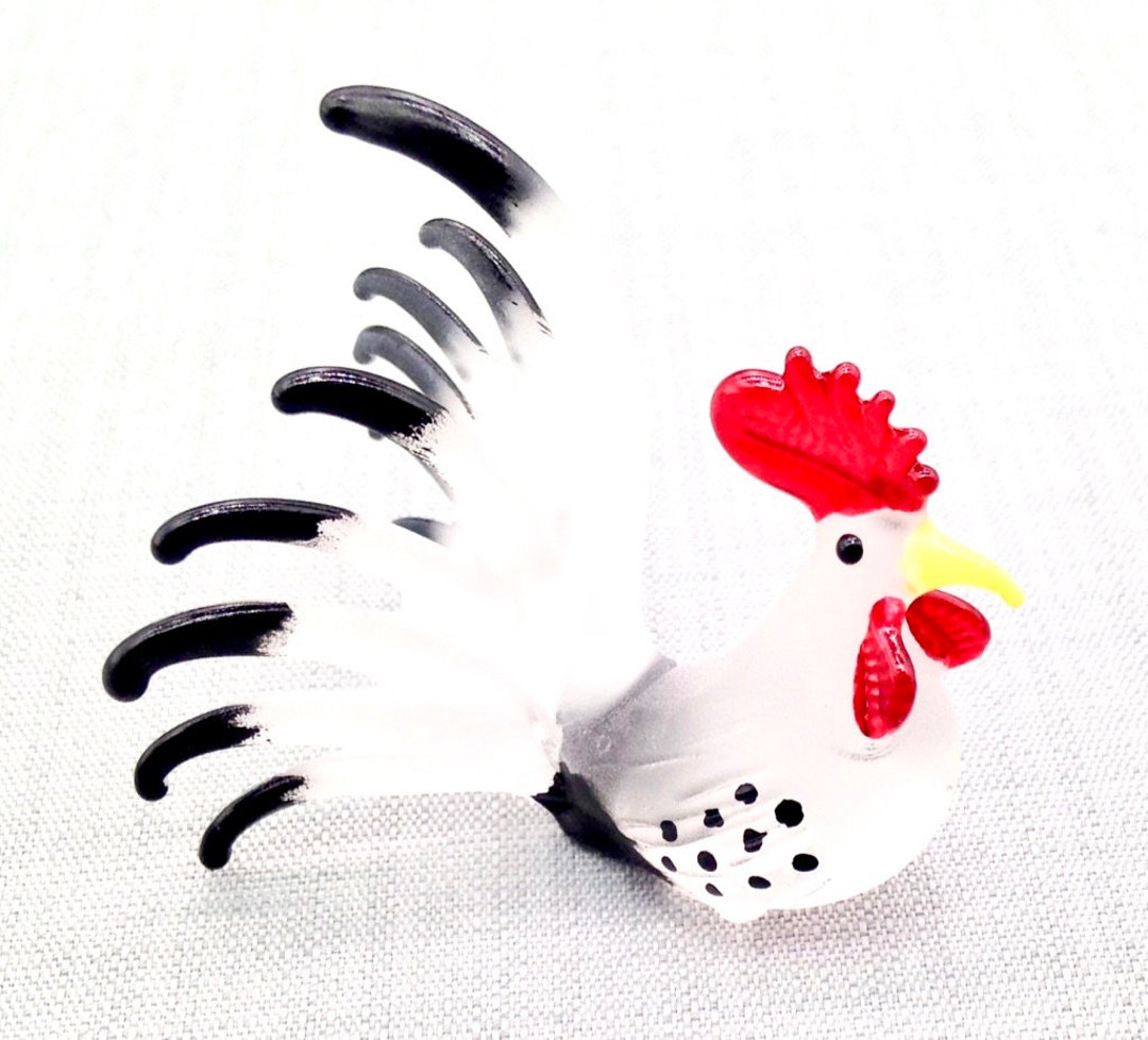 Hand Blown Glass Miniature Rooster Hen Chicken Animal White Red Black ...