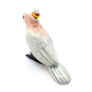 Miniature Ceramic Parrot Exotic Bird Animal Little Pink White Figurine ...