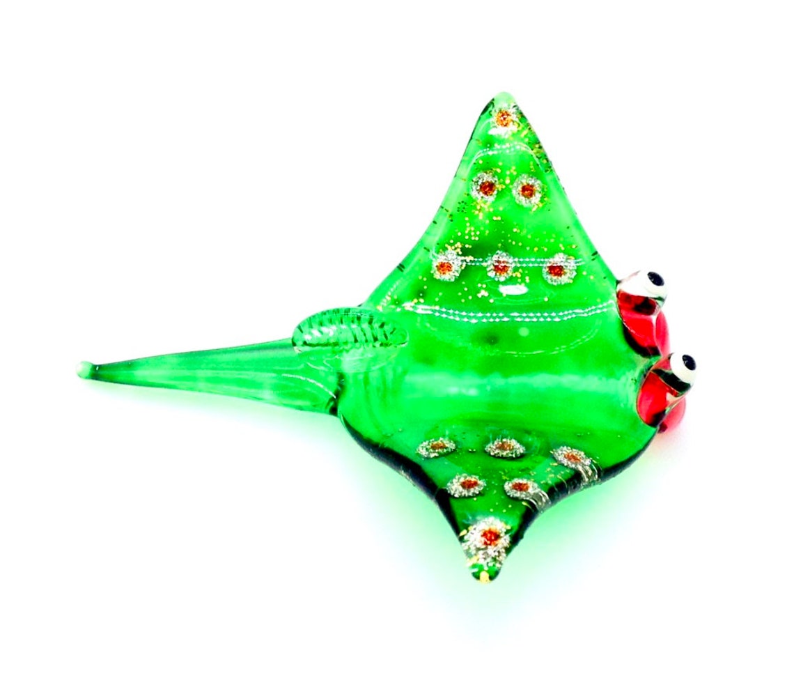 Miniature Hand Blown Glass Manta Ray Fish Sea Baby Funny Animal Green ...
