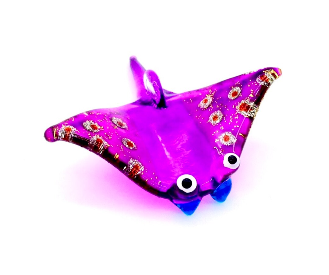 Miniature Hand Blown Glass Manta Ray Fish Sea Baby Animal Cute Purple ...