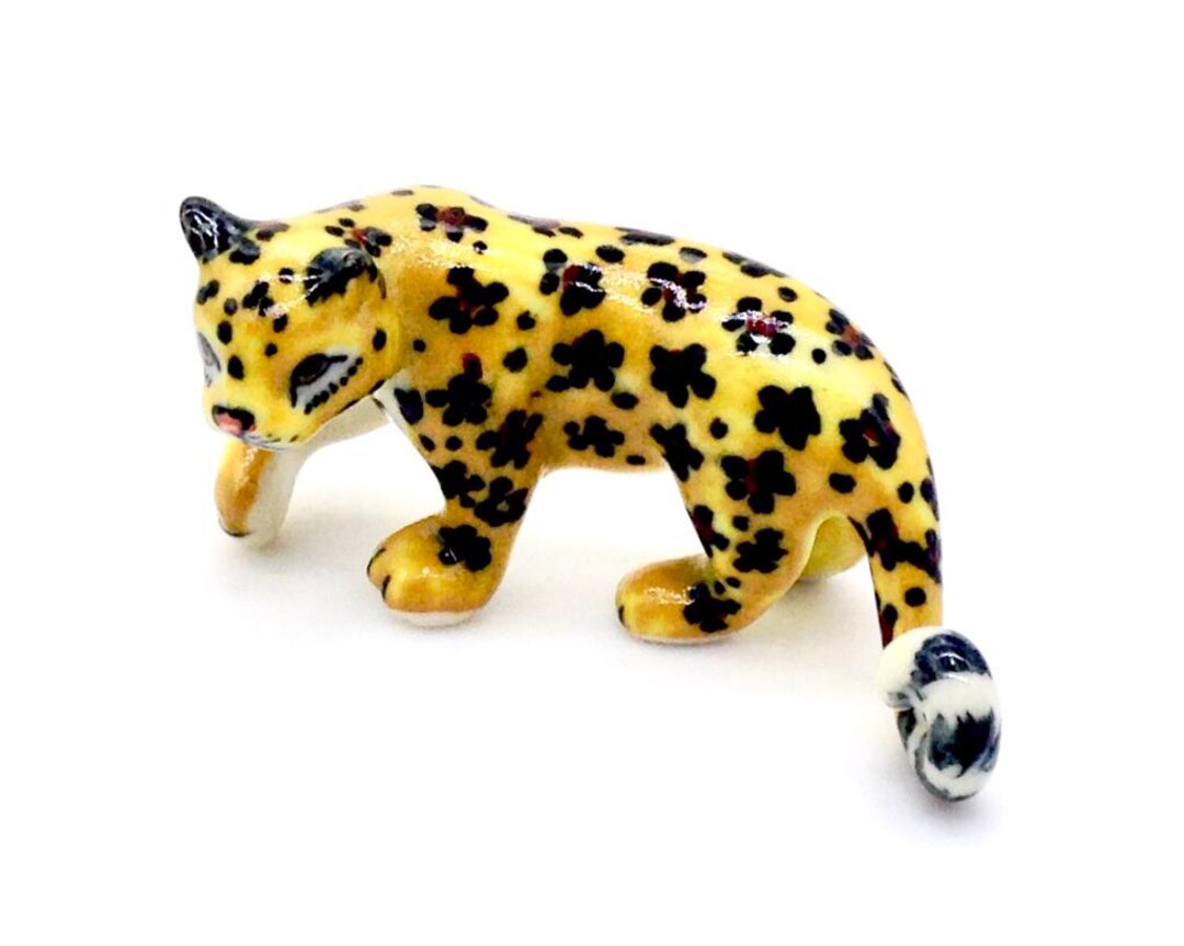 Miniature Ceramic Jaguar Feline Jungle Animal Little Yellow Black ...