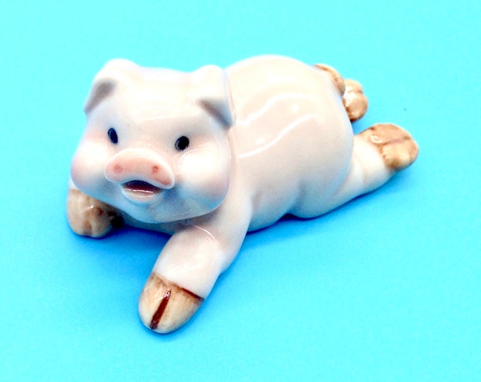 Miniature Ceramic Pig Pork Piglet Laying Animal Cute Little Light Pink ...