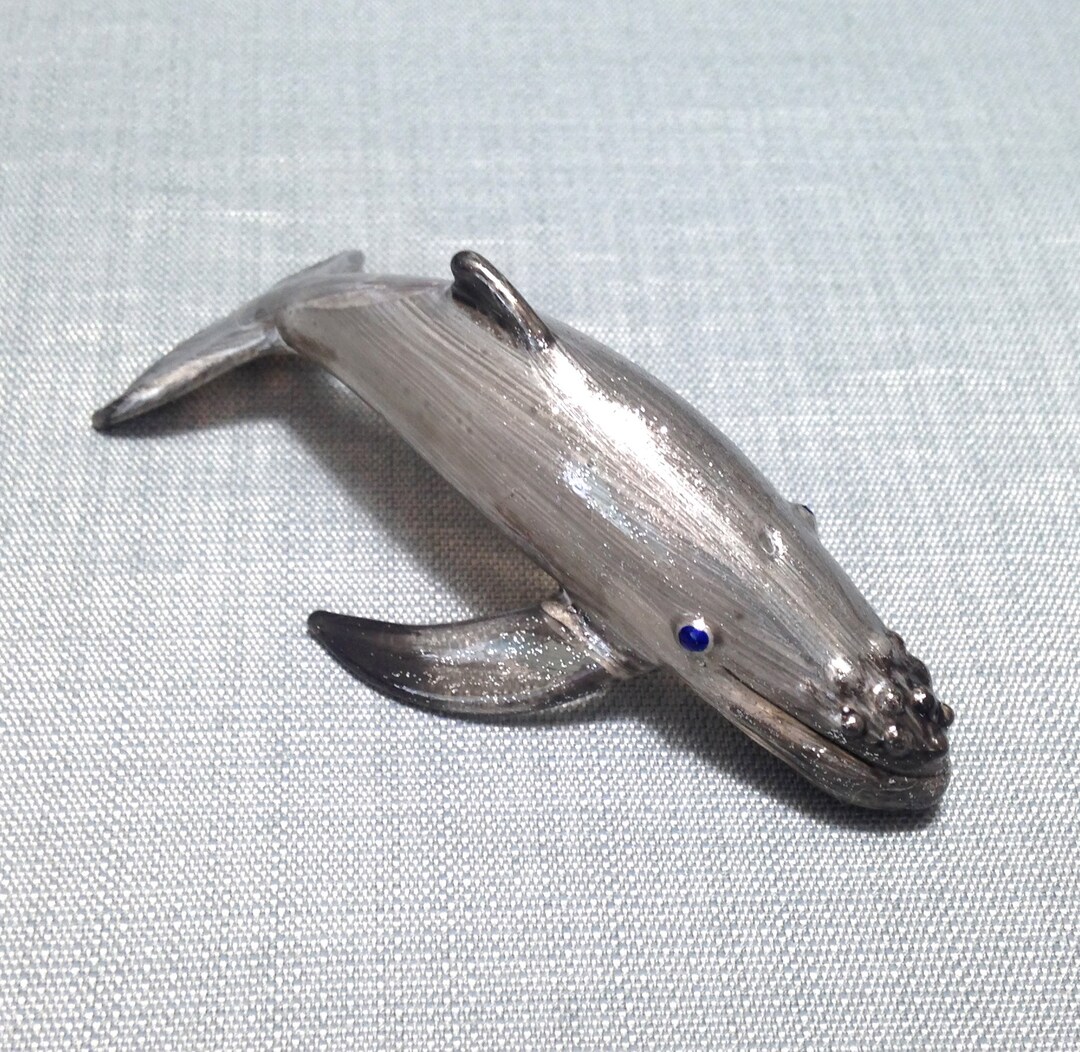 Hand Blown Glass Miniature Whale Fish Funny Sea Ocean Animal Cute Grey ...