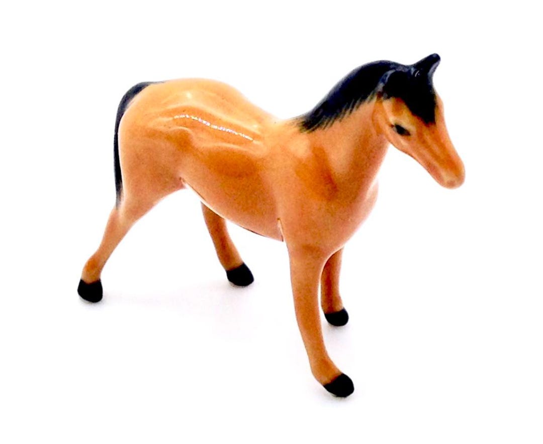 Miniature Ceramic Stallion Horse Animal Little Brown Black Figurine ...