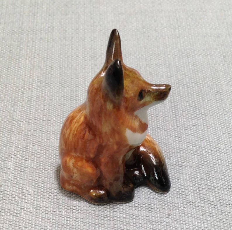 Miniature Ceramic Fox Baby Sitting Animal Forest Cute Little | Etsy