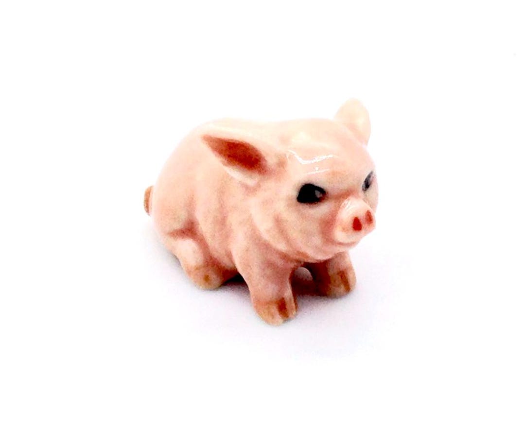 Miniature Ceramic Pig Pork Piglet Sitting Animal Little Pink Figurine ...