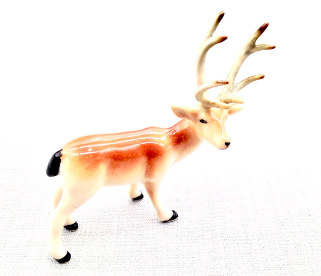 Miniature Ceramic Deer Forest Animal Cute Little Brown Beige Black ...