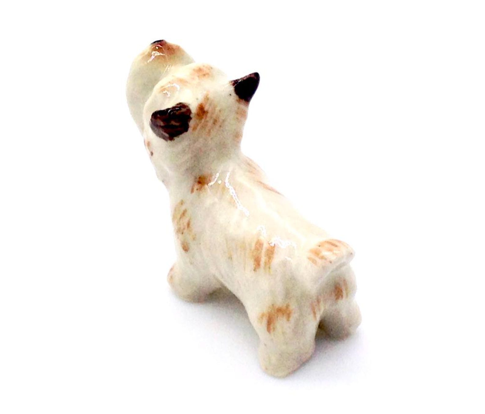 Miniature Ceramic Bichon Maltese Dog Puppy Animal Little White Brown ...